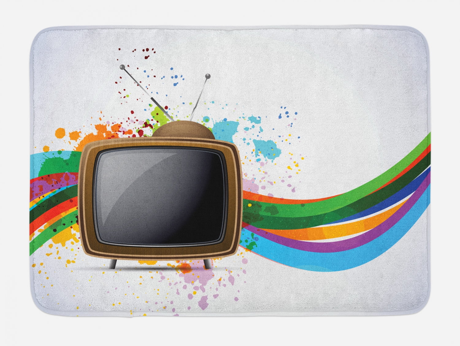 Vintage Rainbow Bath Mat, Old Television with Colorful Wavy Lines Color ...