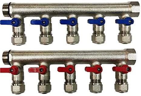 DMNI 5 Loops Plumbing Manifolds - 3/4" NPT Thread - Inlet 1/2" Outlet ...