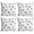 Blue Seashells Pillow Covers Set of 4, Watercolor Coastal Green Leaf ...