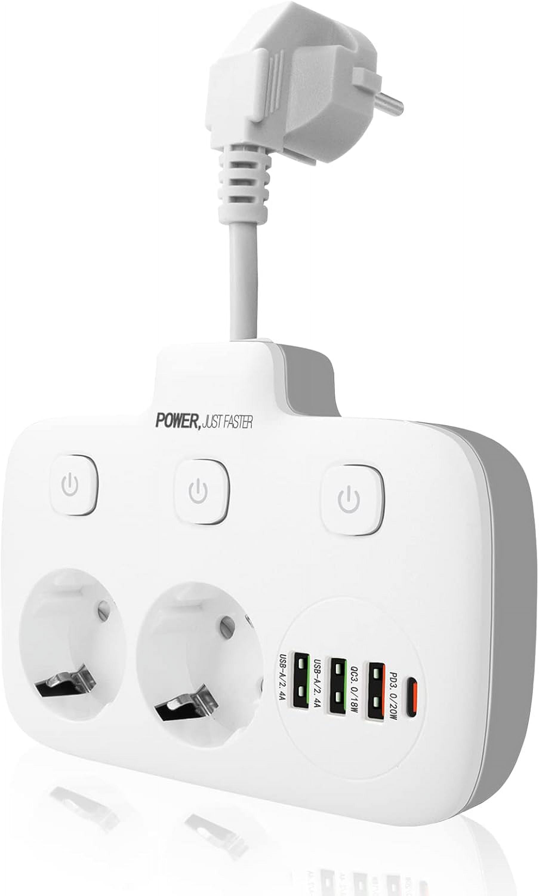 Regleta eléctrica, regleta de pared con 2 enchufes y 3 puertos USB ...