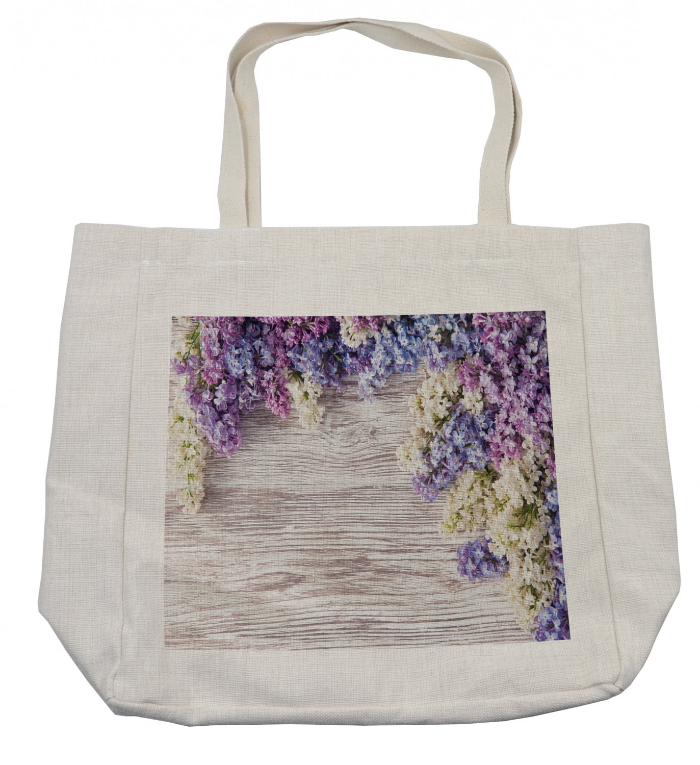 Rustic Shopping Bag, Lilac Flowers Bouquet on Wood Table Spring Nature ...