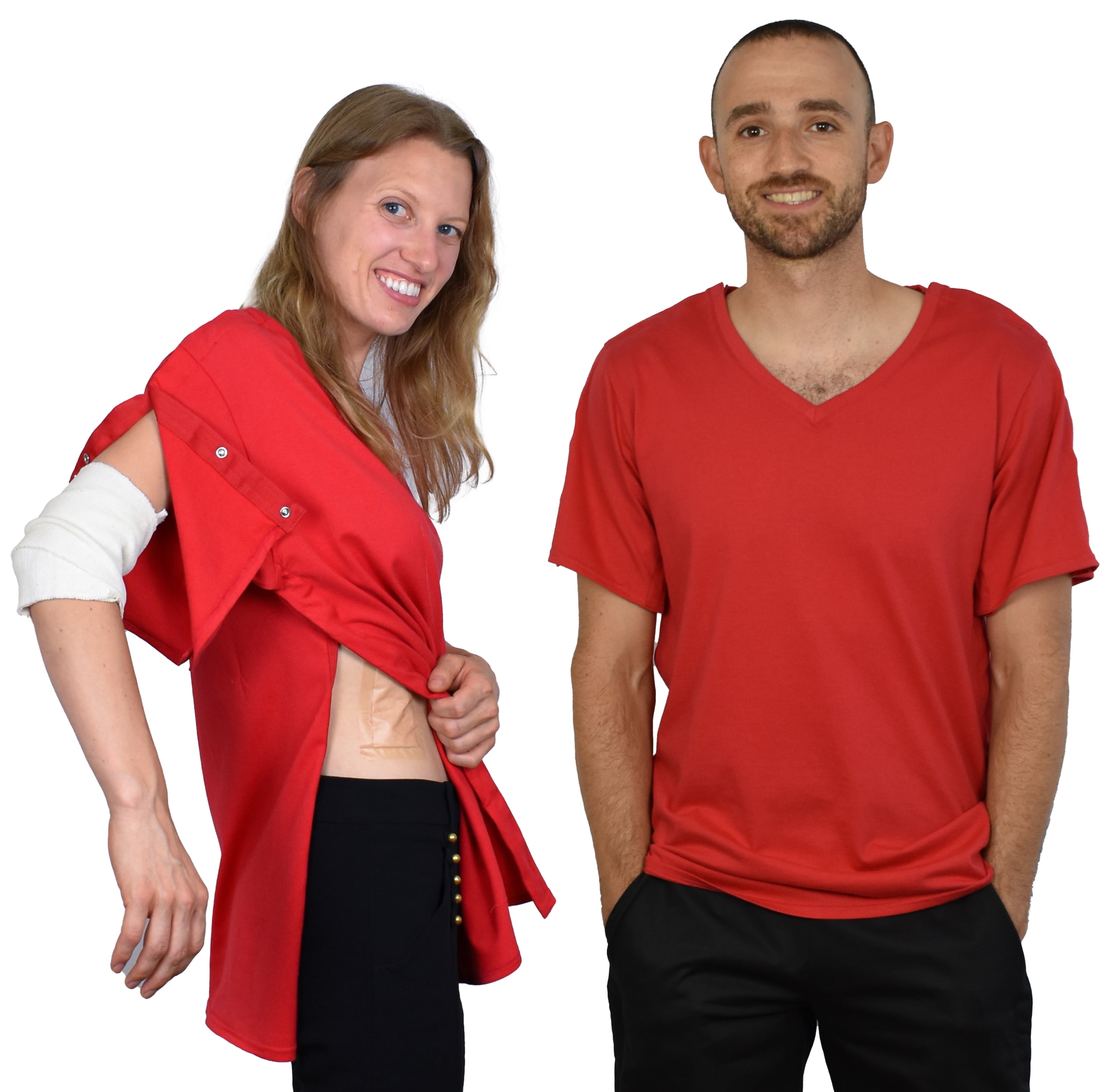 Post Surgery Shirt with Discreet Left & Right Side Snap Access (S, Red ...