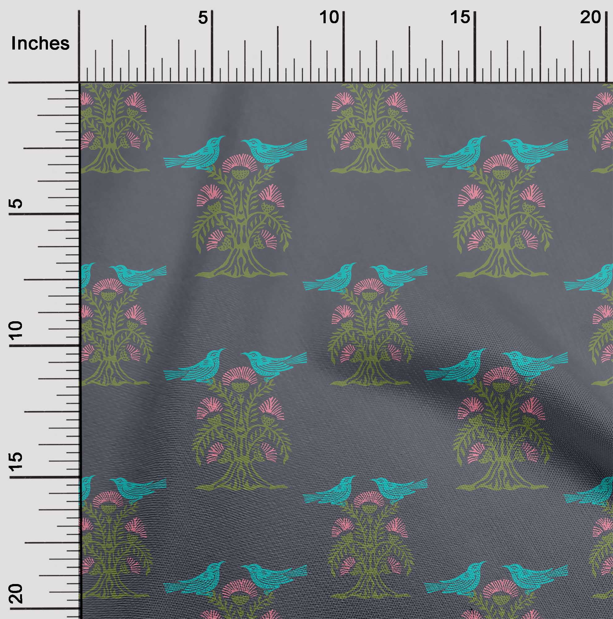 oneOone Organic Cotton Voile Fabric Bird & Tree Block Print Fabric By ...