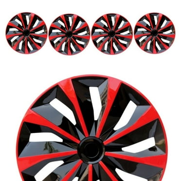 13" Black&Red Hubcaps/Wheel Covers for Most Cars,Set Of 4 Snap On Car ...