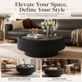 WanKaMom Modern Fluted Round Leather Glass Coffee Table with Storage ...