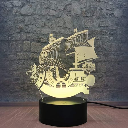 Anime Luffy Pirate Ship Night Light 3D LED Acrylic lamp Thousand Sunny ...