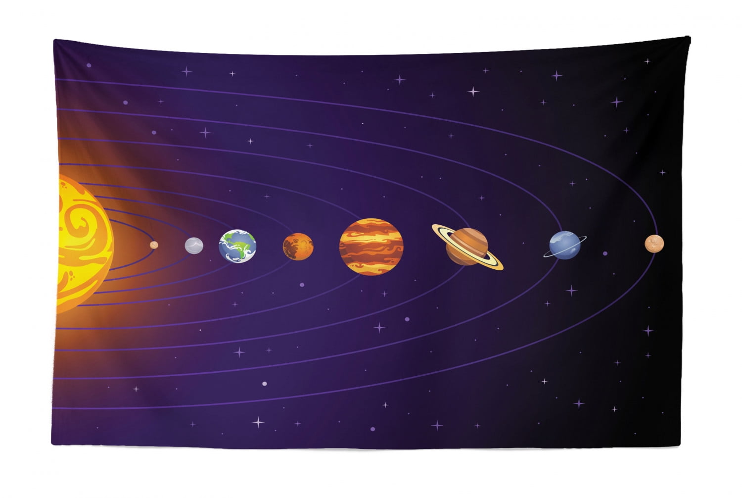 Galaxy Tapestry, Simplistic Cartoon Design of Various Planets and Dot ...