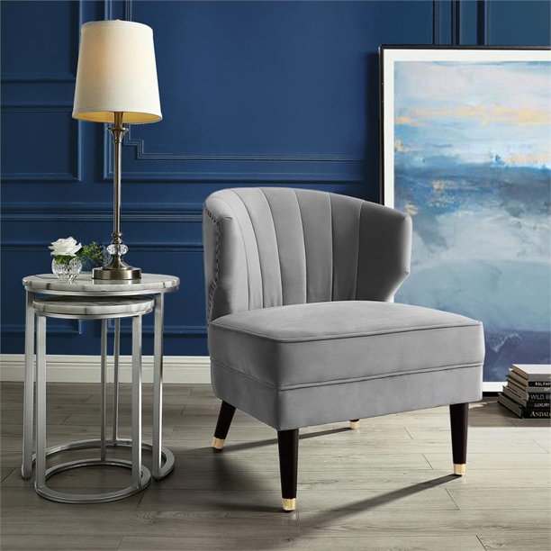 Posh Living Shepherd Velvet Wingback Accent Chair in Gray - Walmart.com ...