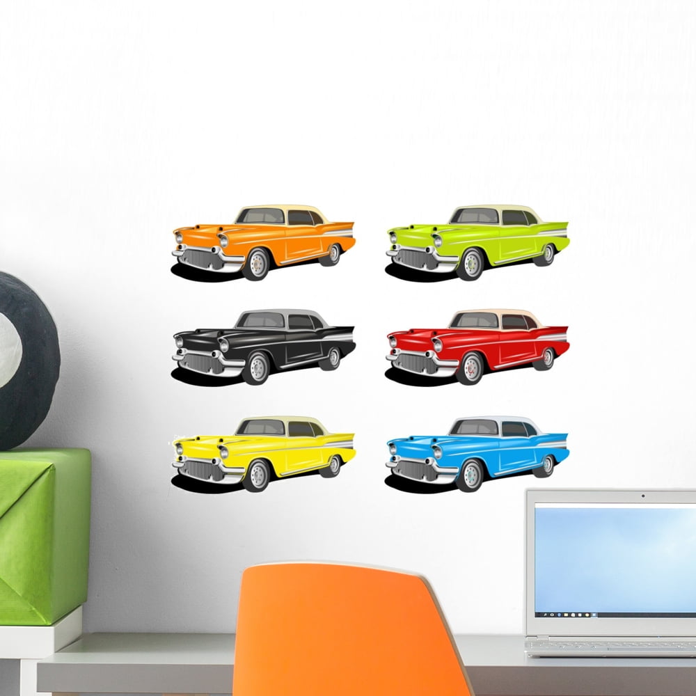 Colorful Classic Cars Wall Decal by Wallmonkeys Peel and Stick Graphic ...
