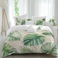 4 Piece Duvet Cover Set Queen, Tropical Monstera Leaves on Linen Soft ...