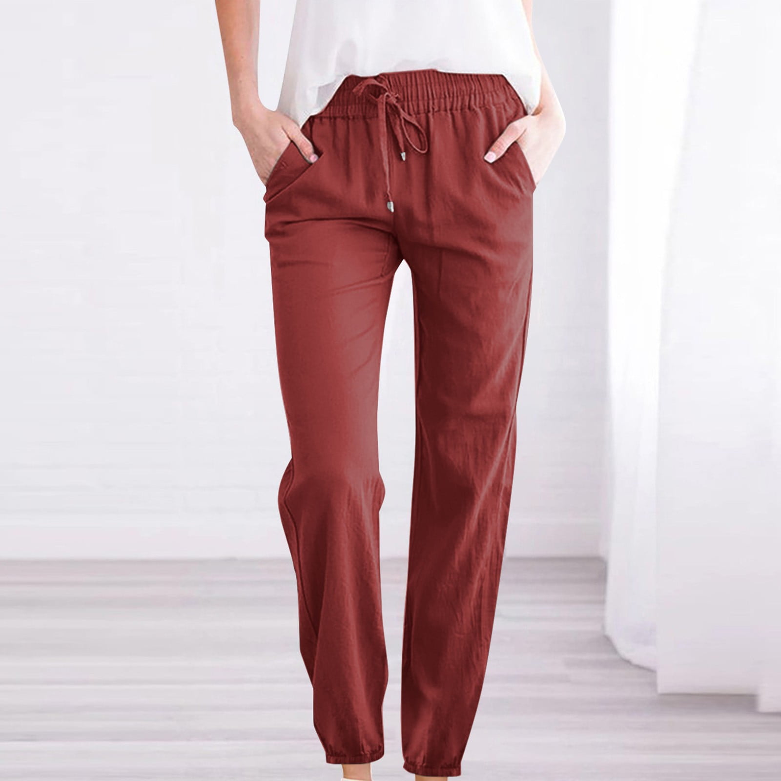Click here for Rkstn Womens Pants Woman Solid Color Cotton And Li... prices