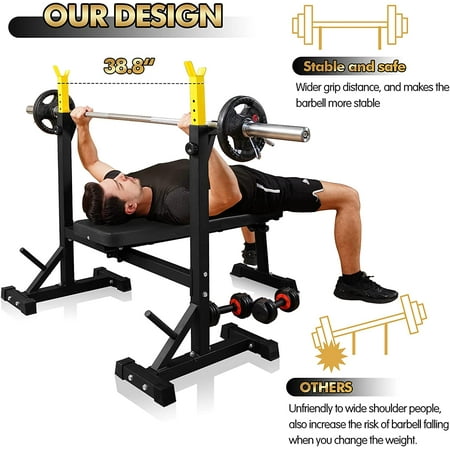 Bench Press, Olympic Weight Bench with Squat Rack Workout Bench ...