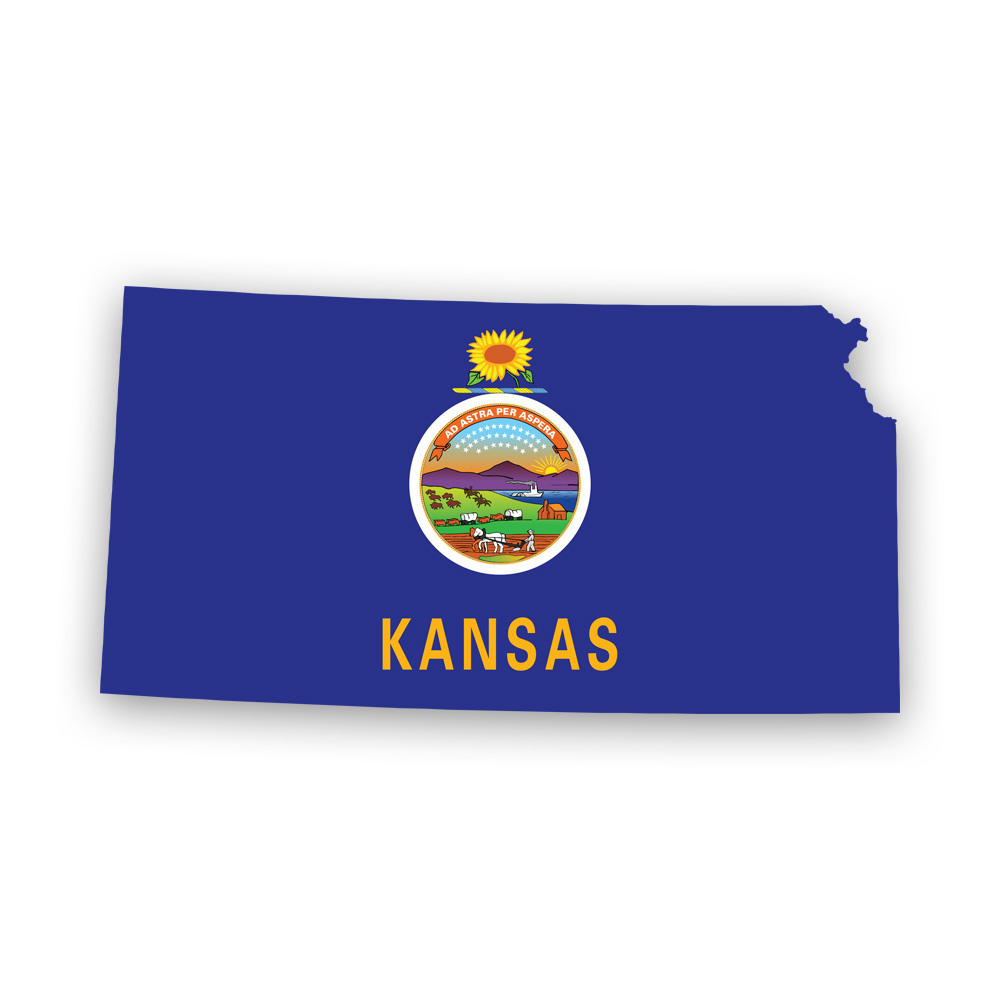 Kansas State Shaped Flag Sticker Decal - Self Adhesive Vinyl - Weatherproof - Made in USA - ks ...
