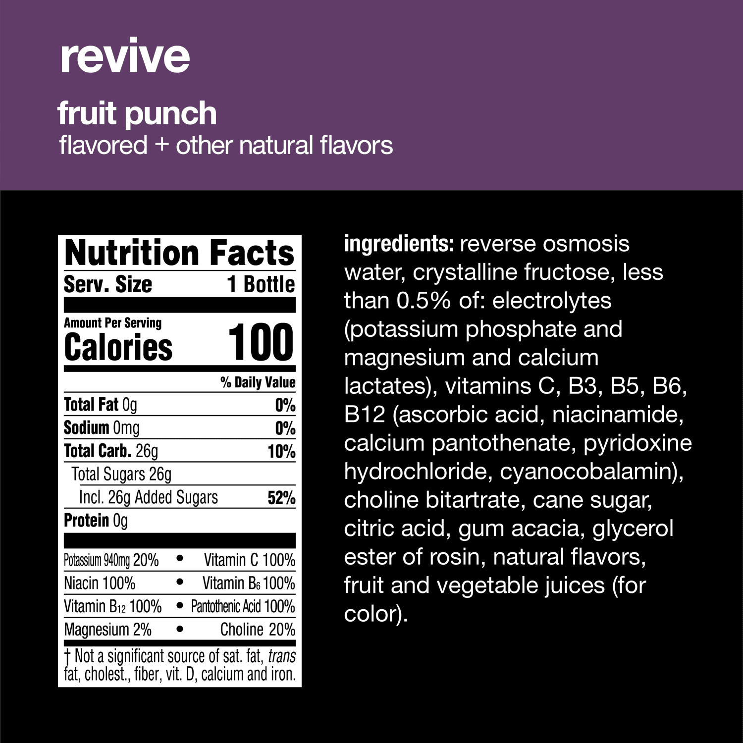 Vitamin Water Revive Nutrition Label