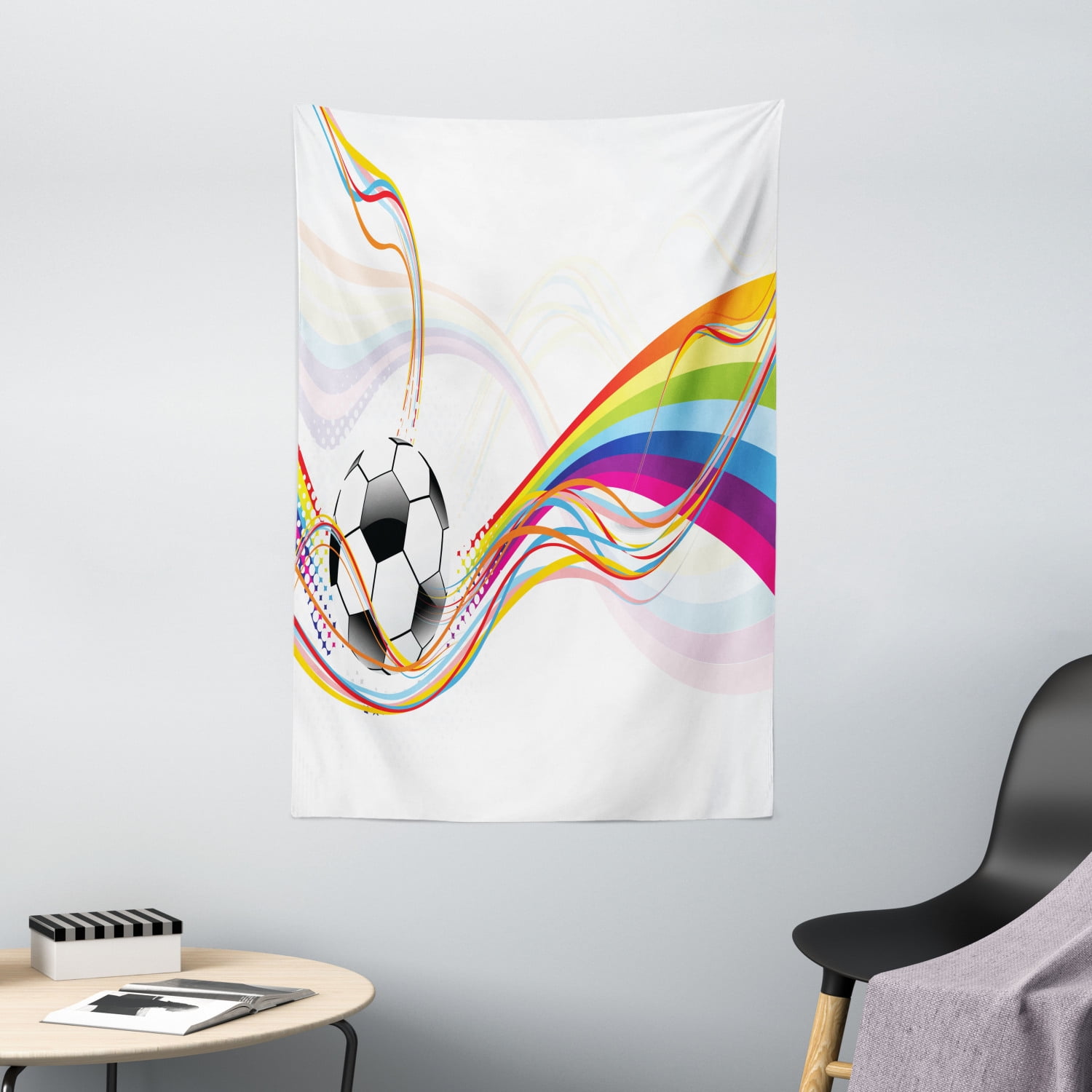 Soccer Tapestry, Rainbow Patterned Swirled Lines Abstract Football ...