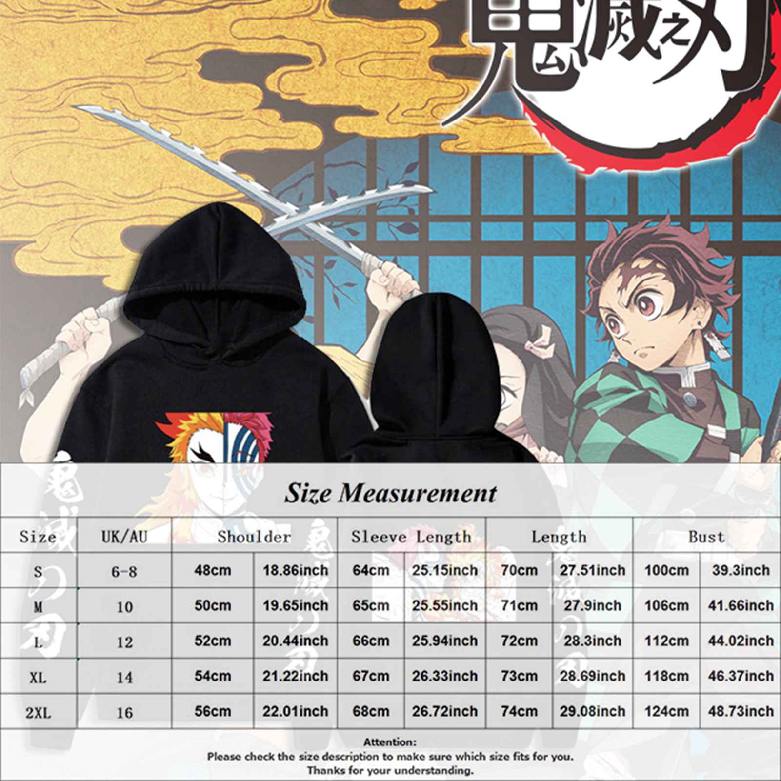 Buy Cyan oak Demon Slayer Kimetsu No Yaiba Hoodie Pullover Sweatshirt ...