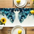Abstract Art Table Runner, Soft Edge Green Feather Decoration Cotton ...