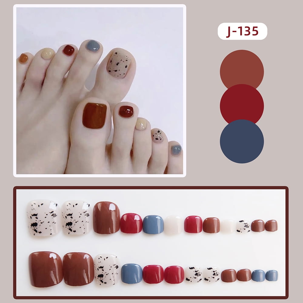 24 Pcs False Toenail Egg Shell Style Pattern Nail Natural To Wear For ...
