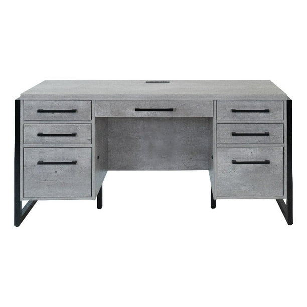 Modern Wood Laminate Office Desk Fully Assembled Concrete Gray ...