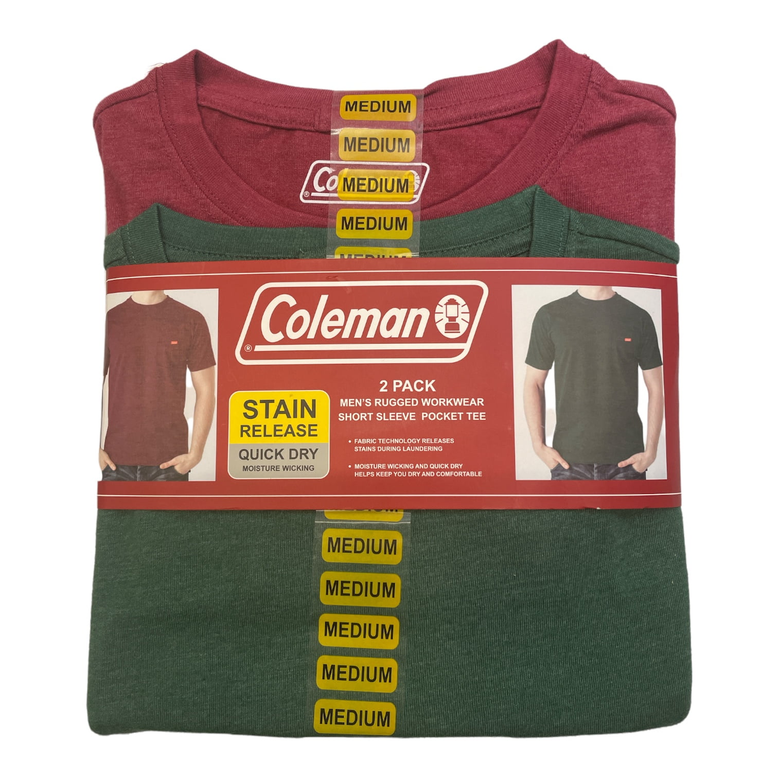 Coleman Men's Rugged Workwear Short Sleeve Pocket Tee, 2 Pack (Green ...