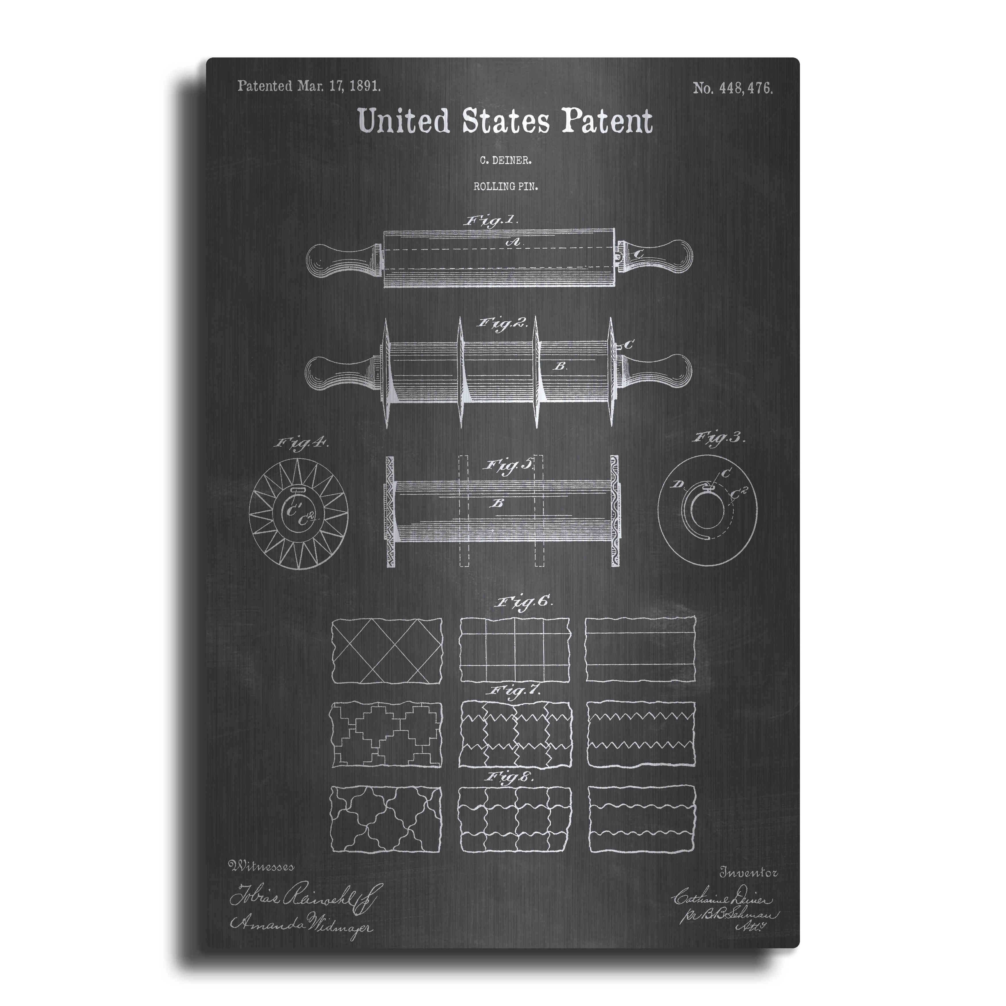 Luxe Metal Art 'Rolling Pin Vintage Patent Blueprint' by Epic Portfolio ...