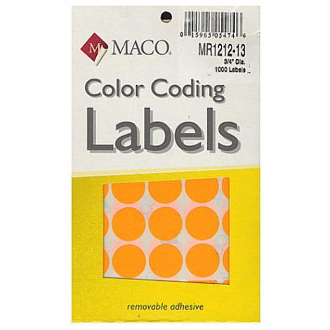 Maco Color Coding Labels (Orange Glow) - 3/4 In. Round, Labels Per ...