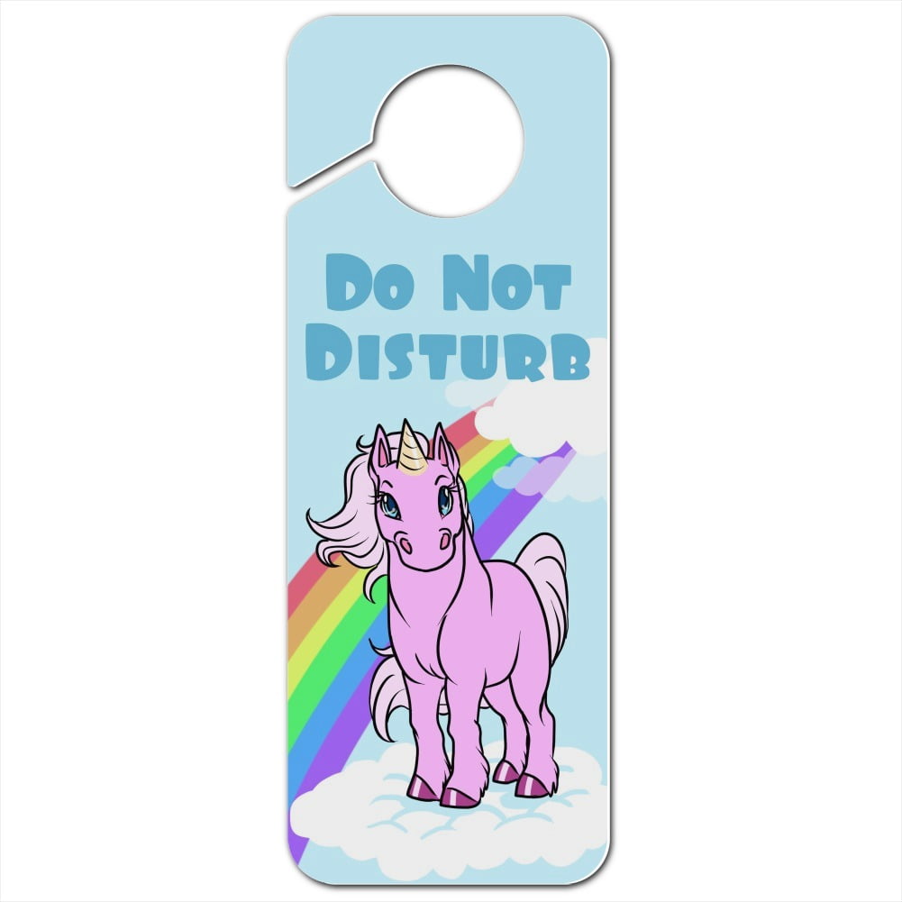 Pink Unicorn Floating on Cloud Rainbow Do Not Disturb Plastic Door Knob ...