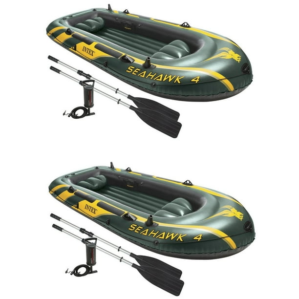 Intex Seahawk 4 Inflatable 4 Person Boat Raft Set with Oars & Air Pump ...