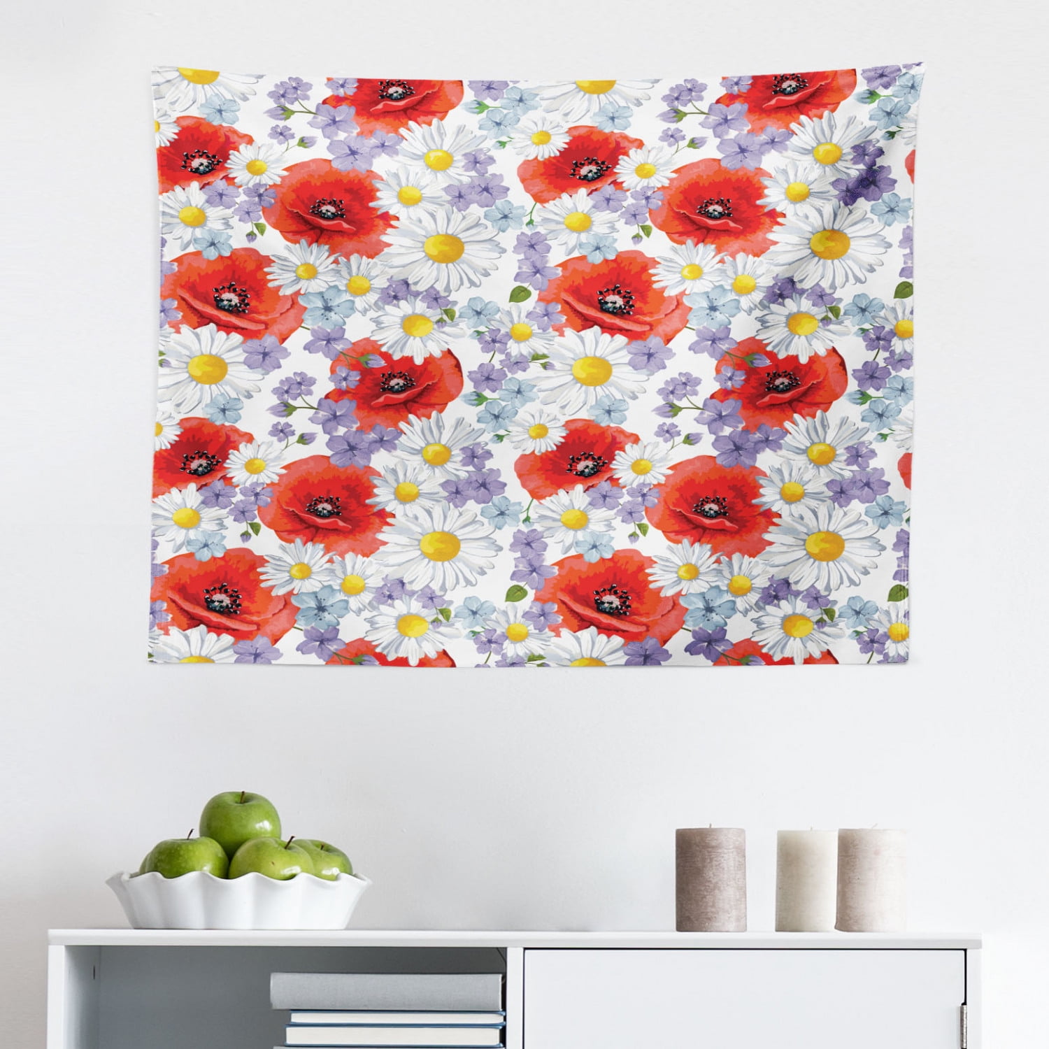 Flower Tapestry, Pattern with Poppy Flowers Branches Illustration ...