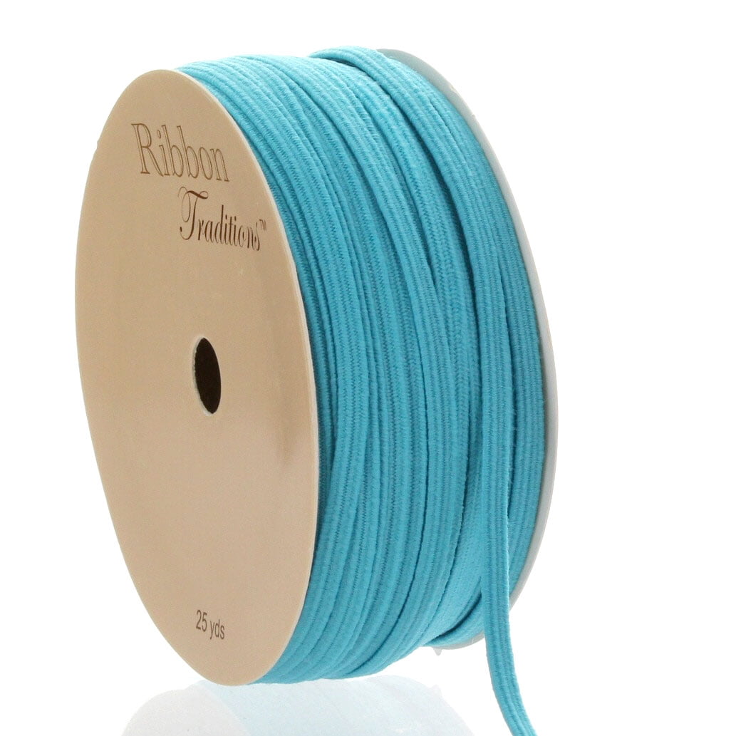 1/8" Width Skinny Elastic Band - Braided Cord - Turquoise 25 Yards ...