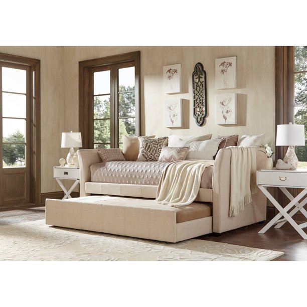 Chelsea Lane Curved Arm Linen Daybed with Trundle, Beige - Walmart.com ...