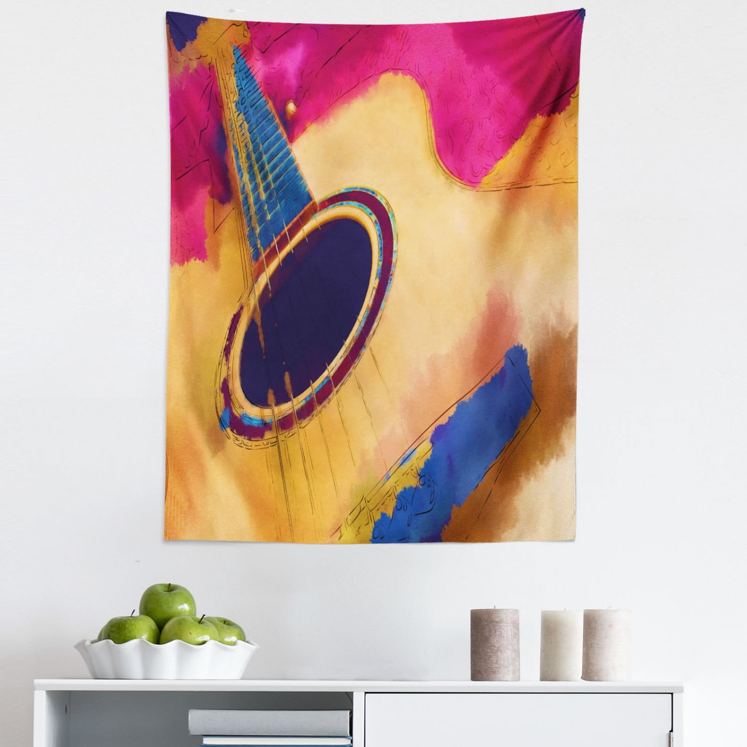 Guitar Tapestry, Abstract Strings Pattern Watercolor Effect Vintage ...