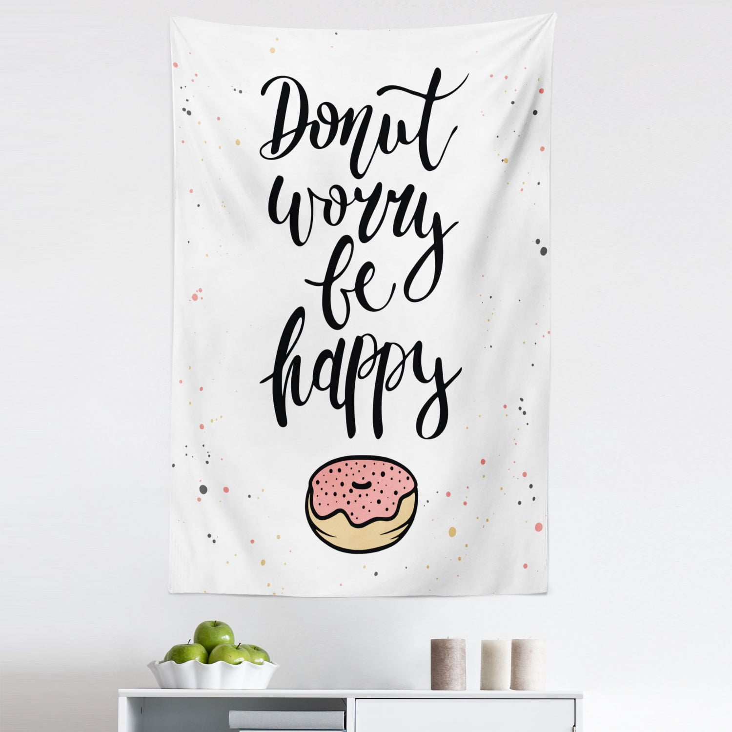 Be Happy Tapestry, Donut Worry Humorous Words the Sugary Glazed Desert ...