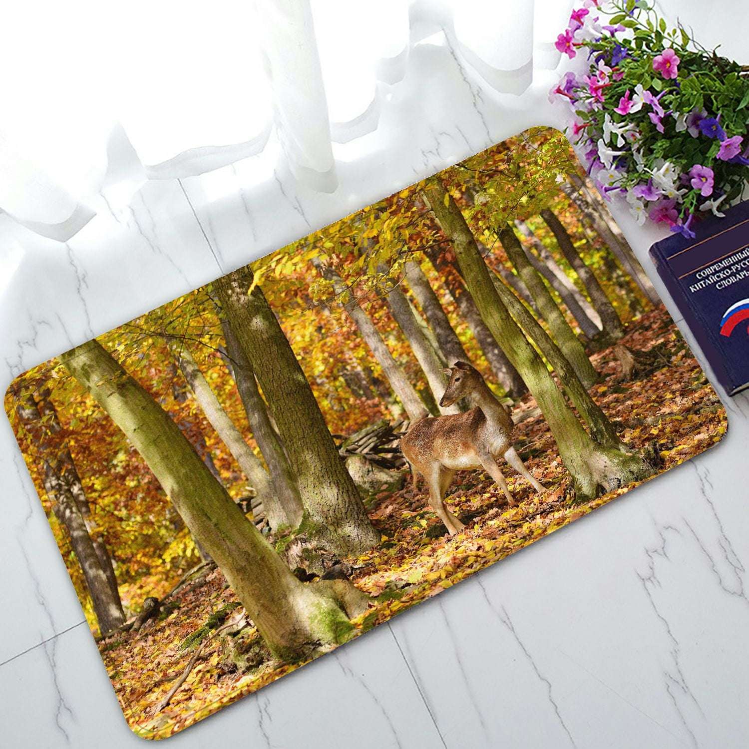 PHFZK Autumn Nature Doormat, Deer in the Forest Doormat Outdoors/Indoor ...