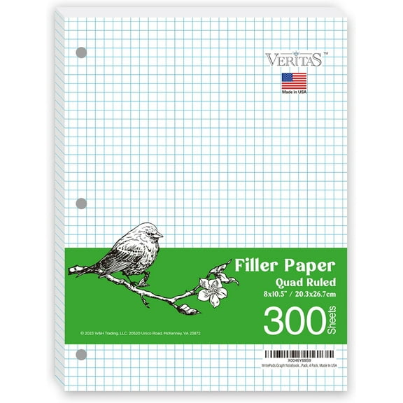 Pen+Gear Quad Filler Paper, Graph Ruled 4x4, 80 Sheets, 8" x 10.5 ...