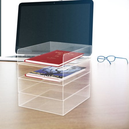4 Tier Clear Acrylic Stackable File Tray Office Desktop File Organizer ...