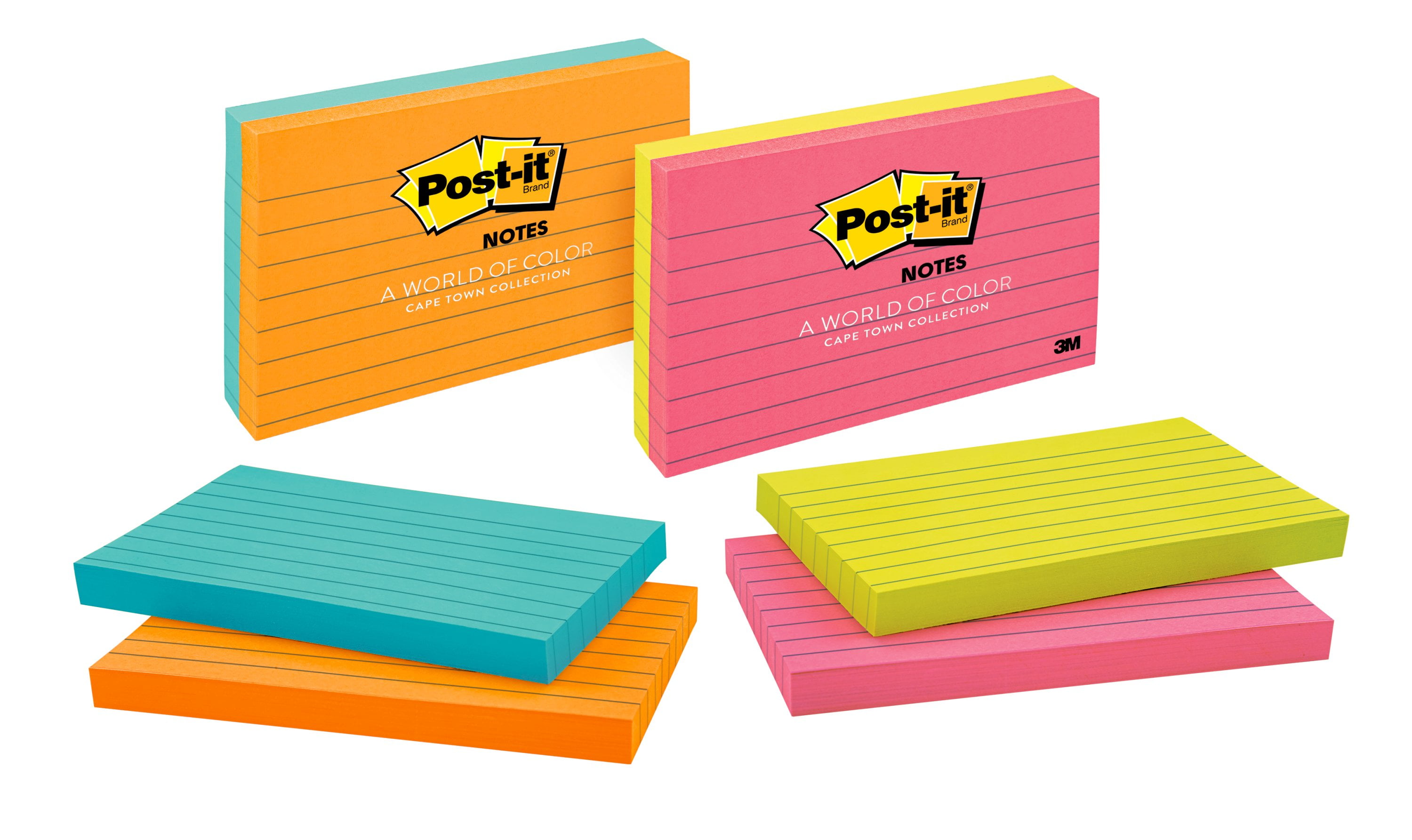 Post-it Lined Sticky Notes Twin Pack, 3in. x 5in., Cape Town Collection ...