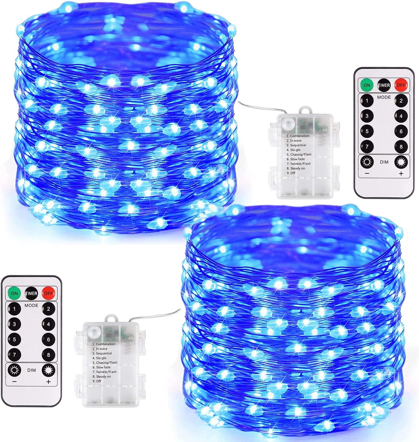 Morttic 2 Pack 50 LED 17 FT Copper Wire String Lights Battery Operated ...