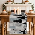 Alert Stag Silhouette Table Runner, Dark Forest Pine Tree Ash Gray Wood ...