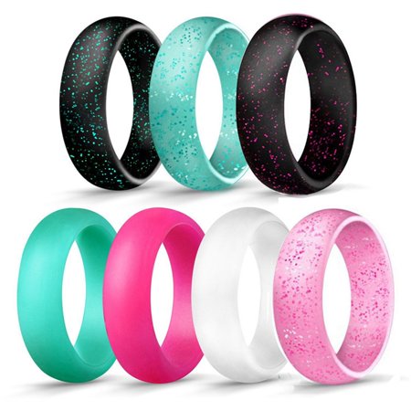 7 Colors Silicone Ring 5.7mm Wide 2mm Thick Stylish Glitter Ring for ...