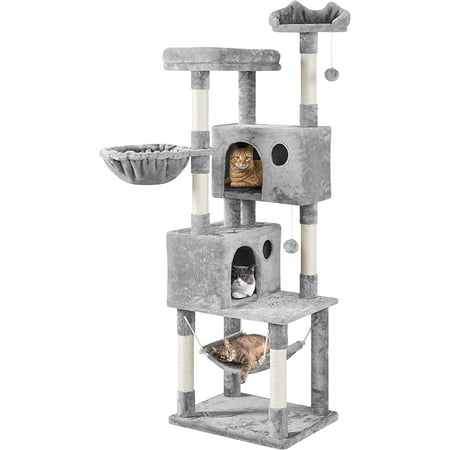 64.5in Cat Tree Cat Tower Scratching Post, Plush Cover Cat Condo Bed ...