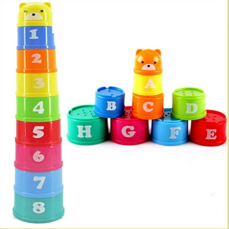 Stack Up Rainbow Cups Baby Kids Learning Numbers 1-8 & Letters A Set ...
