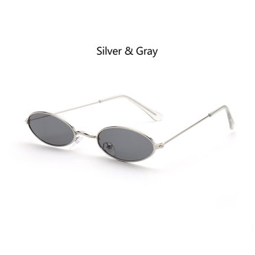 Retro Small Oval Sunglasses Slim Arms Color Tinted Flat Lens 51mm ...