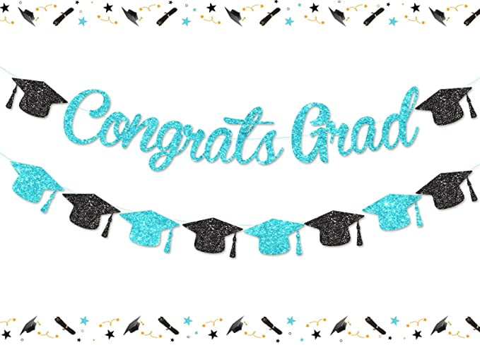 Graduation Party Decoration teal 2023, Turquoise Cutouts and Congrats ...