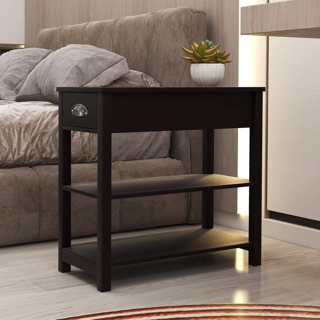 Narrow Sided Table, Sofa Side Table with Drawer, Wood Side Table with ...