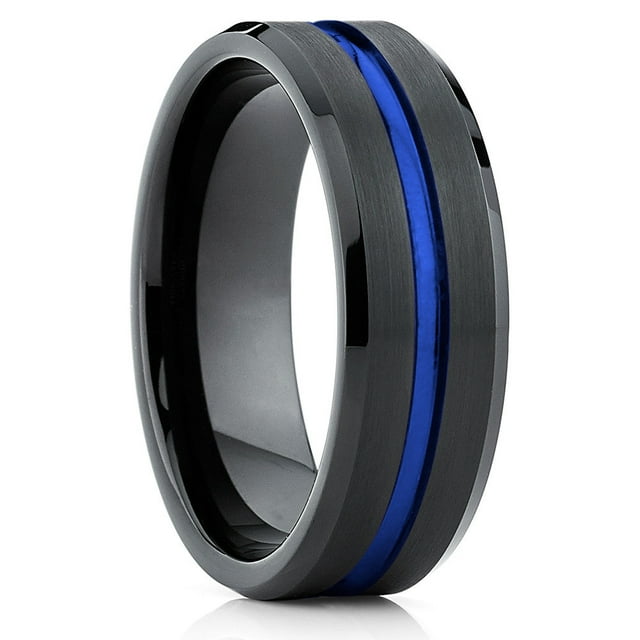 Blue Tungsten Ring,Black Wedding Ring,Tungsten Carbide Ring,Engagement ...