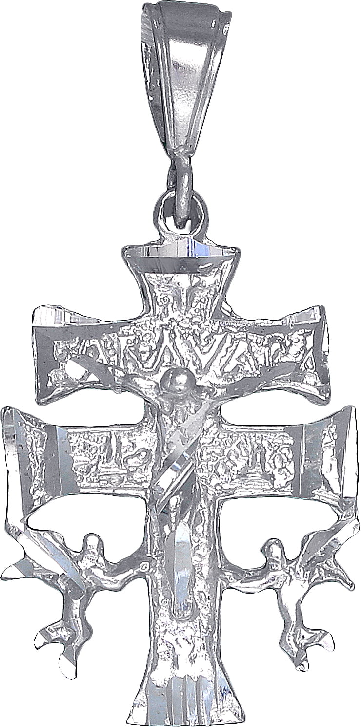 Sterling Silver Caravaca Cross Pendant Necklace Diamond Cut Finish with ...