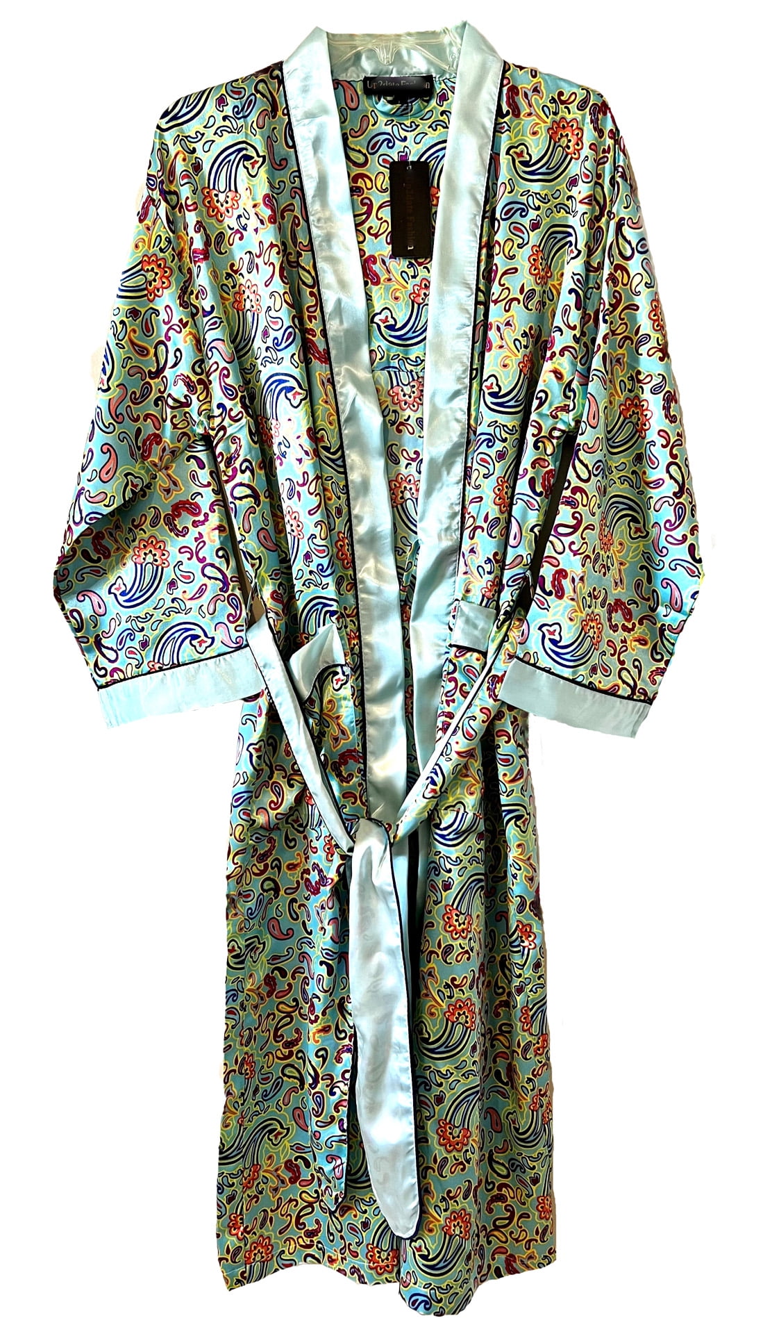 Up2date Fashion Women's Paisley Print Satin Robes in Aqua Paisley Print ...