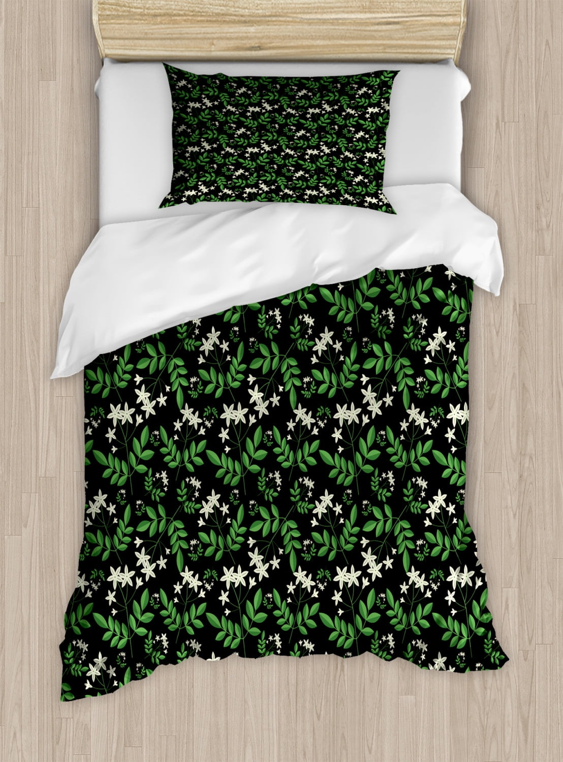 Jasmine Duvet Cover Set Twin Size, Botanical Nature Pattern with ...