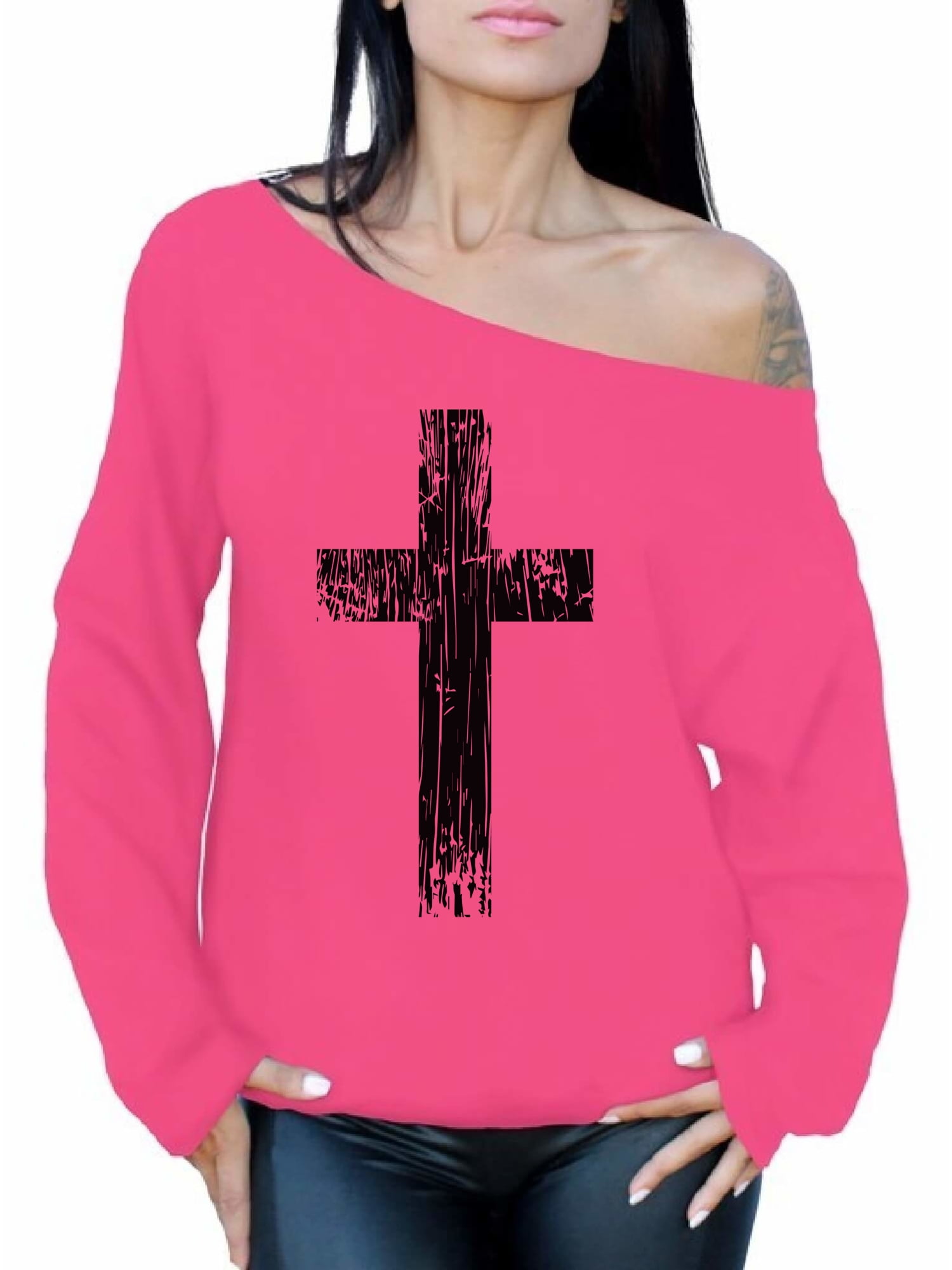 Awkward Styles Black Cross Women Off The Shoulder Sweatshirt Cross ...